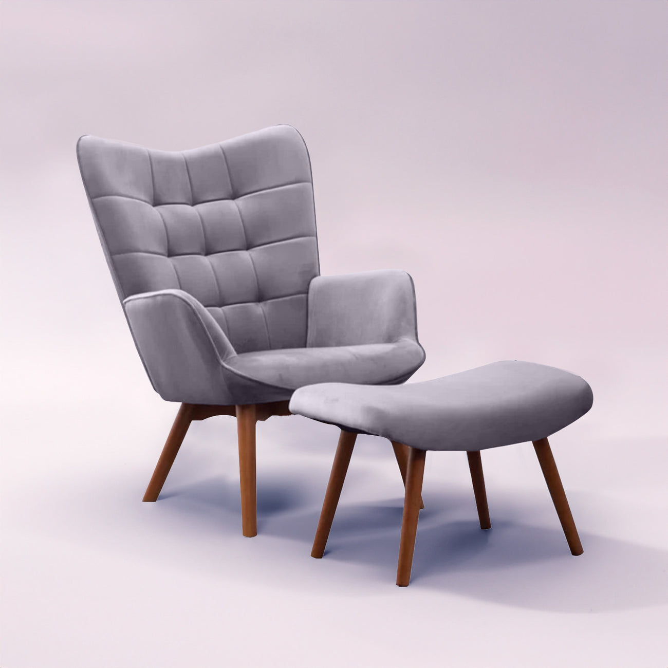 Comfortable Velvet Accent Chairs With Ottoman Footrest Grey Nestroots
