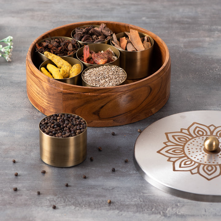 Buy Wooden Masala Box Online, Spice Box for Kitchen & Masala Dabba ...