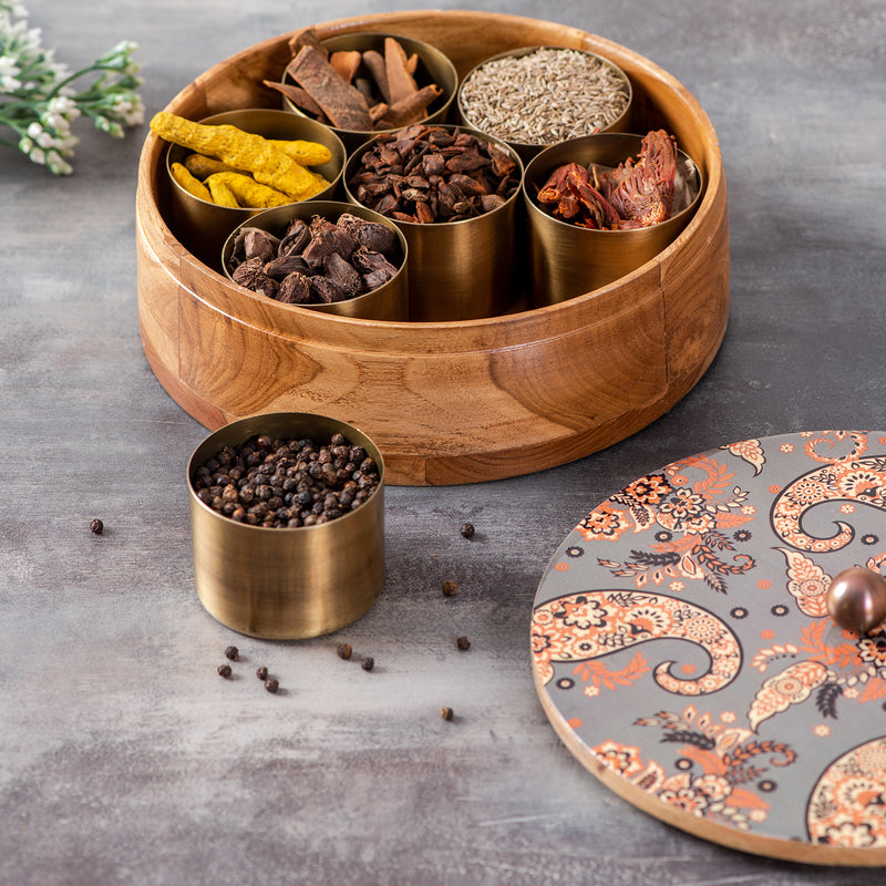 Spice Box for Kitchen | Masala Container | Allure Teak Wood Masala Box ...